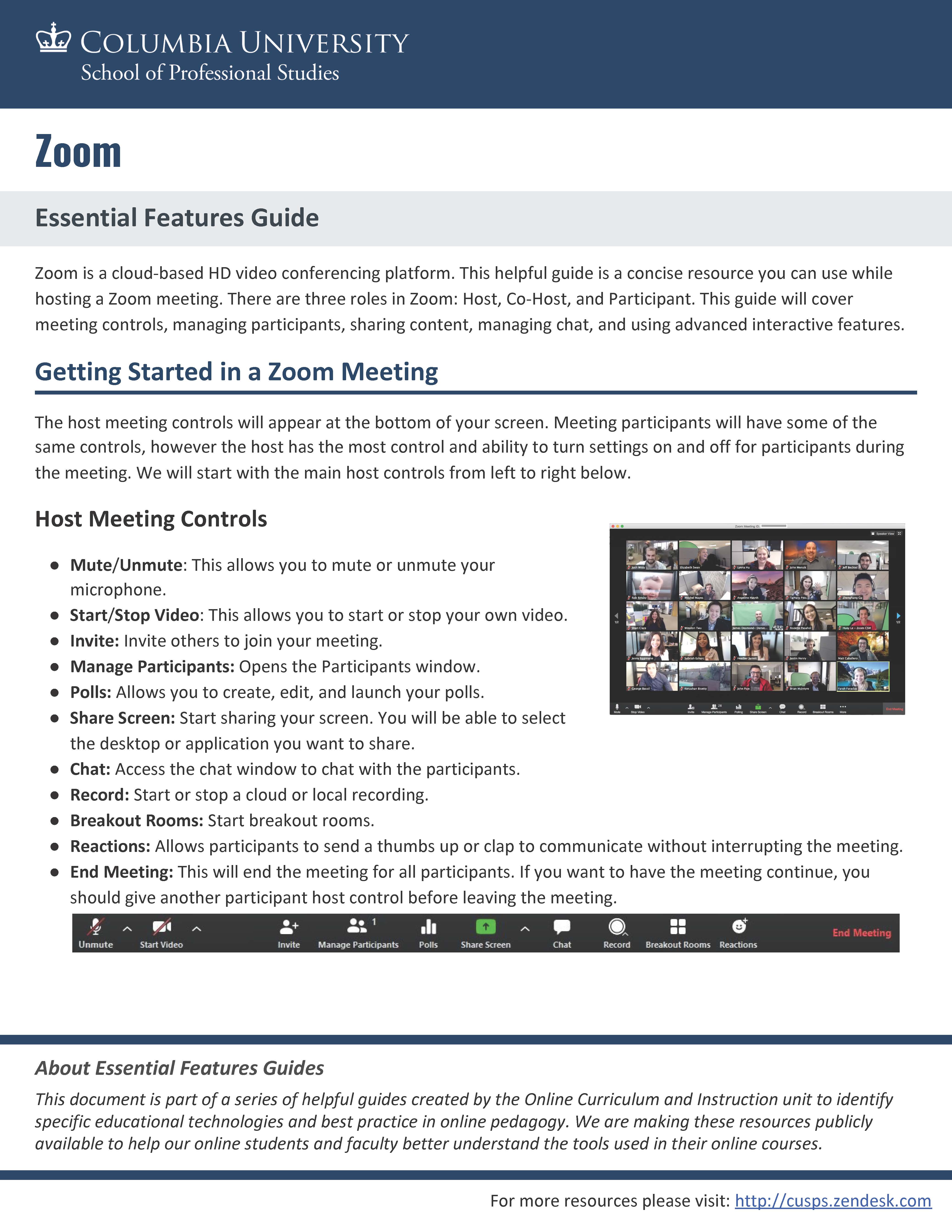 Zoom - Essential Features Guide – CUSPS Helpdesk Zoom - Essential Features Guide – CUSPS Helpdesk